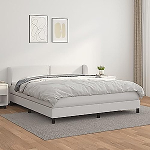 vidaXL Bed Frame, Double Platform Bed with Mattress, Bed Frame Mattress Foundation with Headboard for Bedroom, White California King Faux Leather