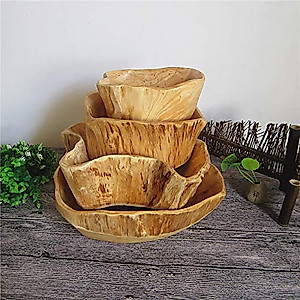 Wood bowl(12"-14"),Handmade Natural Root Carving Bowl Fruit Salad Bowl Creative Wooden Bowl