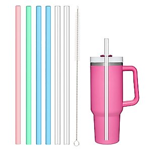 6Pack Replacement Straws for Stanley 40oz 30oz 20oz 14oz Tumbler, Airboat Reusable Plastic and Flexible Silicone Straws with Clean Brush Compatible with Stanley Cup (2*Clear Plastic+4*Color Silicone)