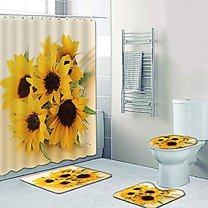 AXISRC Floral Fragrance Printing Bathroom Set Shower Curtain Bathroom Mat Toilet Cover Set Shower Curtain Home Decoration 71x71inches