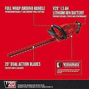 CRAFTSMAN V20 Cordless Hedge Trimmer, 20 inch, Battery and Charger Included (CMCHT810C1)
