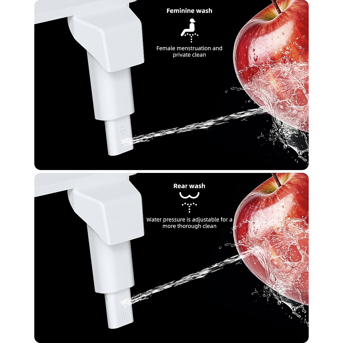 Hibbent Bidet Attachment for Toilet, Non-Electric Dual Nozzle for Frontal & Rear Wash with Universal Toilet Seats Screws and Bolts Metal
