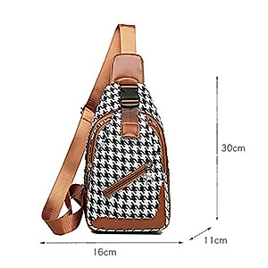 DAISHA Houndstooth canvas Casual Sling Backpack Multi-pocket,Travel Hiking Chest Bag Crossbody Daypack for Men & Women., Black, ytt3717