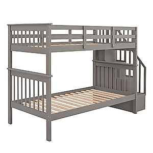 Harper & Bright Designs Bunk Beds Twin Over Twin with Stairs, Wood Bunk Bed Frame with Storage and Guard Rail,Twin Bunk Beds for Kids, Bedroom, Dorm, Teens, Adults,Grey