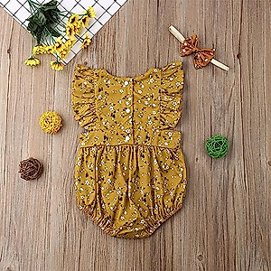 VISGOGO Kids Baby Girls Sister Matching Clothes Floral Romper Dress Headband Outfits Set (Romper, 0-3 Months)