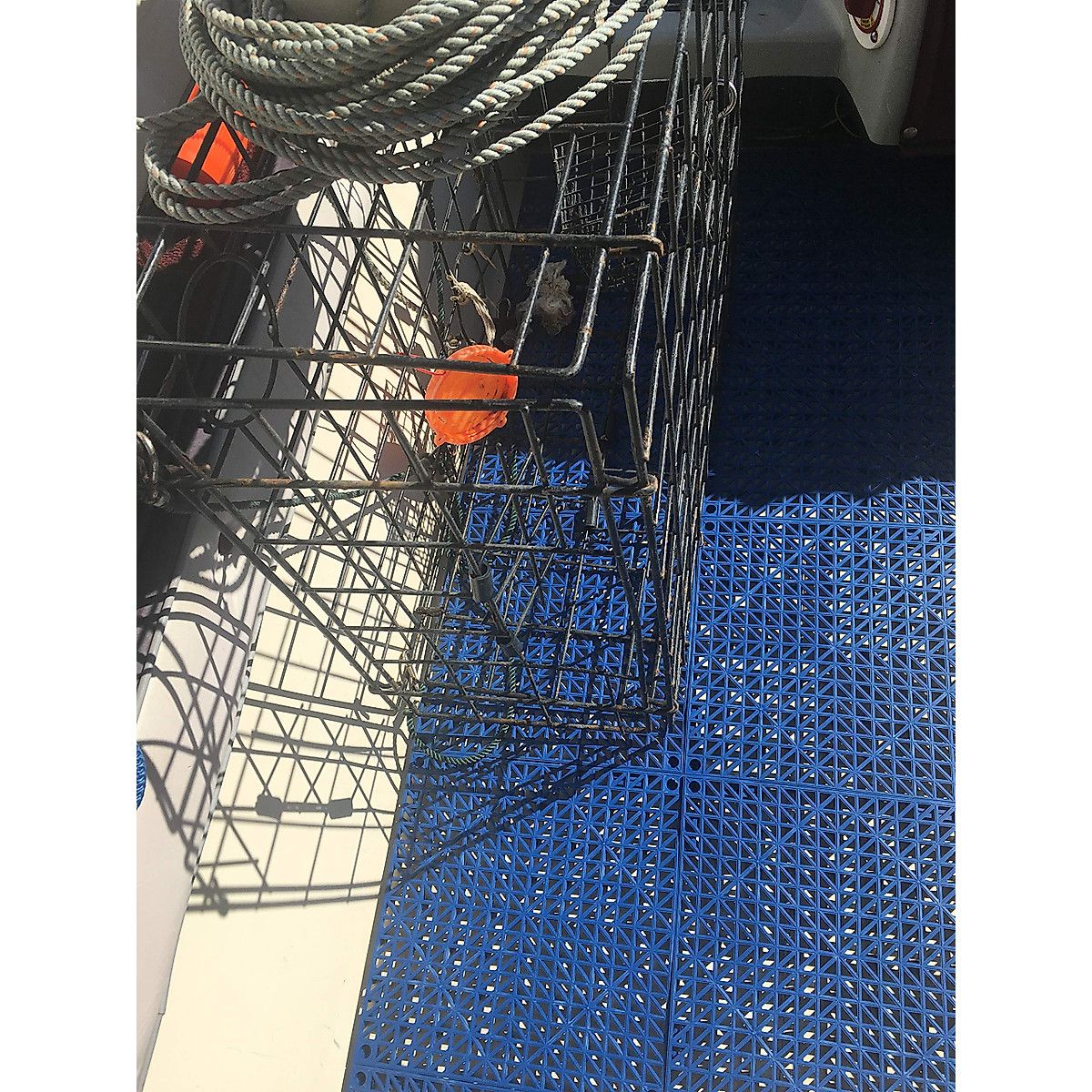 Set of 9 Interlocking Gray Rubber Floor Tiles- 11.5 inches Each Side - Non-Slip Tread - Wet Areas Like Pool Shower Locker-Room Bathroom Deck Patio Garage Boat. Can be Cut to fit- Foghorn Construction