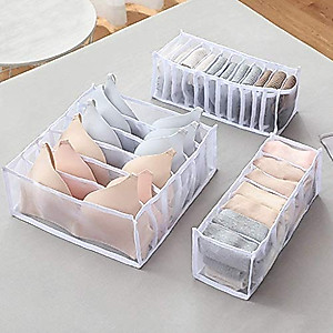 TOPARCHERY Underwear Organizer, 3 Set Foldable Bra Underwear Organizer Drawer Divider Storage Organizer for Underwear, Socks, Ties, Bras, Women Underwear Storage Compartment Box (White)