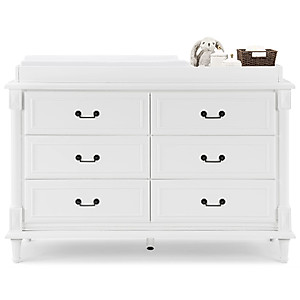 Delta Children Simmons Kids Juliette 6 Drawer Dresser with Changing Top, Greenguard Gold Certified, Bianca White