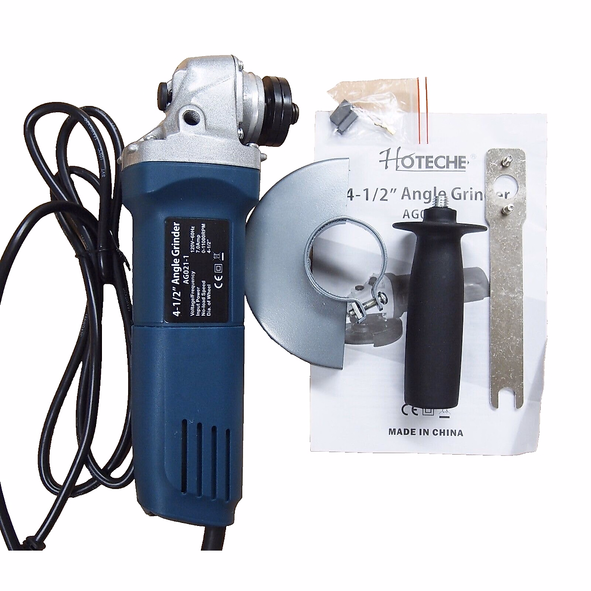 Hoteche 4-1/2"" Electric Variable Speed Angle Grinder 6.5AMP P800421A, Blue