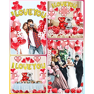 Lutoys Valentines Balloon Kit Decor with I Love You Balloons, Heart Balloons with 1000 Pcs Silk Red Rose Petals for Valentines Day Decorations Romantic Proposal Wedding Anniversary Decorations
