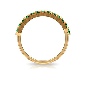 Rosec Jewels Certified Natural Baguette Emerald Ring for Women, AAA Quality, Half Eternity Band (Ideal for Gift), 14K Yellow Gold, Size:US 11.00