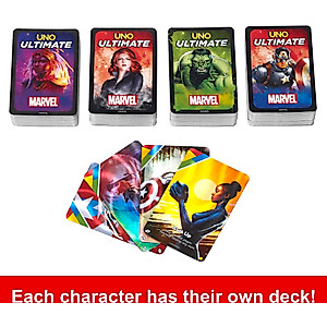 Mattel Games UNO Ultimate Marvel Card Game with 4 Character Decks, 4 Collectible Foil Cards & Special Rules, 2-4 Players, 2nd Edition