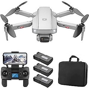 Lozenge Brushless Drone with Camera 4K Camera GPS Drone Follow Me Quadcopter Helicopter HJ188 RC Drones with Camera Motorized Adjustment Camera Dual Cameras Gesture Video/Photography (4K Double Camera&3 Battery&Grey)