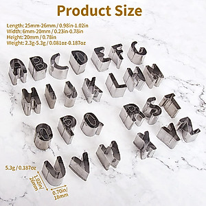ofone Small Alphabet Cookie Cutters(A - Z), 26 Pcs Fondant Letter Cutters Stainless Steel Mini Biscuit Cutter Shapes for Baking Cakes Pastry Polymer Clay Fruits