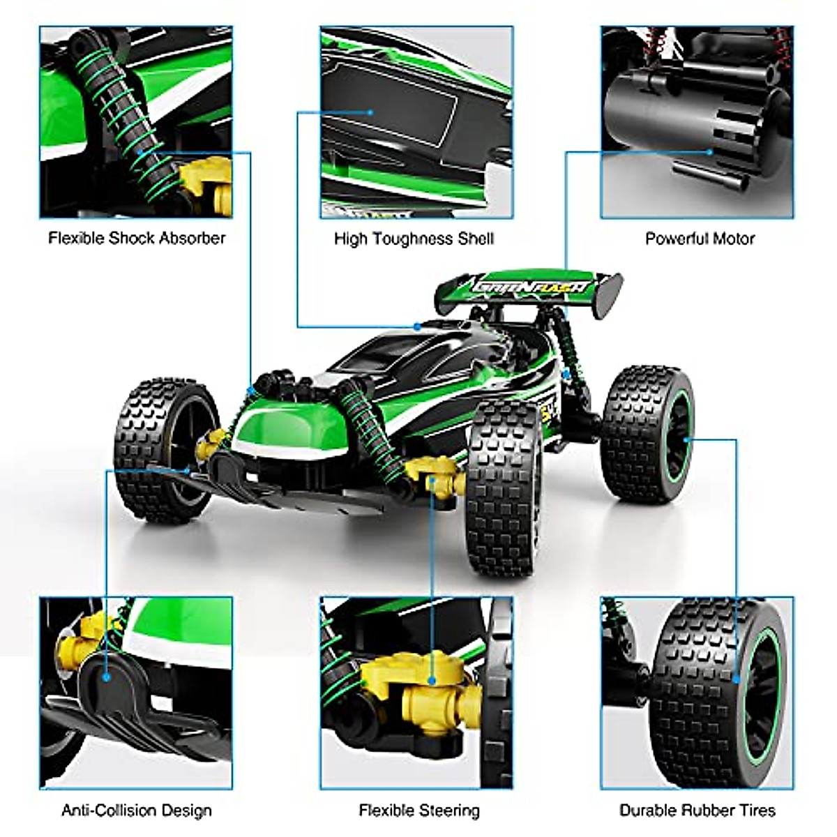 Tecnock RC Racing Car, 2.4GHz High Speed Remote Control Car, 1:18 2WD Toy Cars Buggy for Boys & Girls with Two Rechargeable Batteries for Car, Gift for Kids