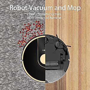 UONI V980Plus Robot Vacuum Cleaner with Self-Emptying Dustbin - Lidar Navigation Robotic Vacuums Multi-Floor Mapping 2700Pa Strong Suction with No-Go Zones 190 Mins Runtime for Pet Hair