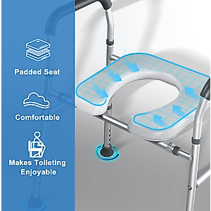 Deewow Raised Toilet Seat with Handles, Toilet Seat Riser for Seniors with Height and Width Adjustable, up to 400lbs, Commode Chair for Elderly, Pregnant and Handicap, Fit Any Toilet, FSA/HAS Eligible