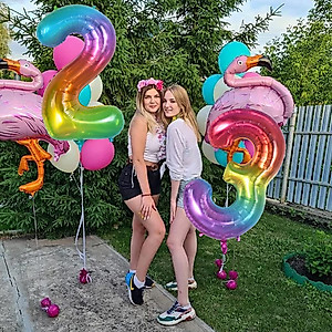 TONIFUL 40 Inch Rainbow Jelly Large Numbers Balloon 0-9 Birthday Party Decorations,Foil Mylar Big Number Balloon Digital 3 for Birthday Party,Bridal Shower Engagement Photo Shoot, Anniversary