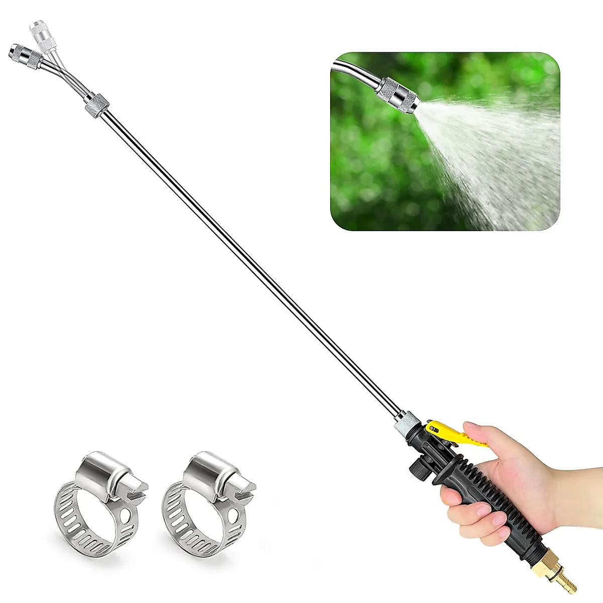 YJDayy 28 Inch Sprayer Wand Replacement Garden Sprayer Wand Adjustable Universal Pump Sprayer Wand with 3/8" Brass Barb Stainless Steel Pressure Washer Wand Shut off Valve with Hose Quick Connector