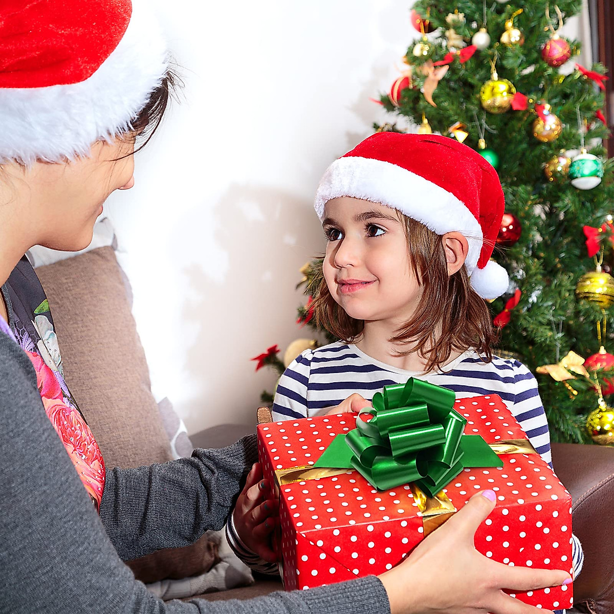 Christmas Gift Pull Bows Set in 24 Assorted Patterns, Present Wrapping Bows with Ribbon, Accessory for Holiday Gift Wine Bottles Book Decoration (Easy Assembly Needed) (24)