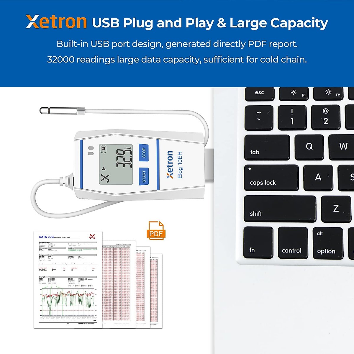 Xetron Multi-Use Temperature Humidity Data Logger with External Probe,32000 Points Reusable Recorder for Cold Chain, PDF Report, Calibration Certificate Elog10EH (1 Pack）Upgrade RC-5