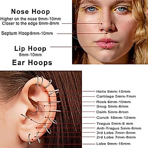 FIBO STEEL 9 Pcs Stainless Steel 16g Cartilage Hoop Earrings for Men Women Nose Hoop Ring Helix Septum Conch Daith Lip Tragus Piercing Jewelry