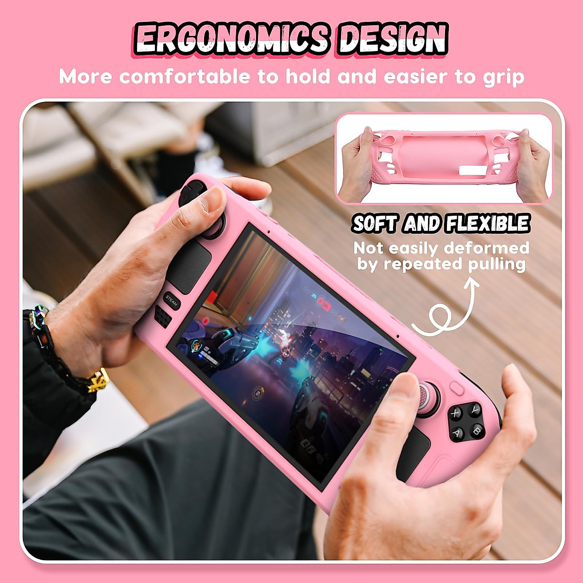 IINE Protective Case for Steam Desk OLED, Steamdesk OLED Silicone Cover Case, 9-in-1 Protective Silicone Shell with Anti-Scratch Cover Protector, Steam Deck OLED Accessories Set,Pink