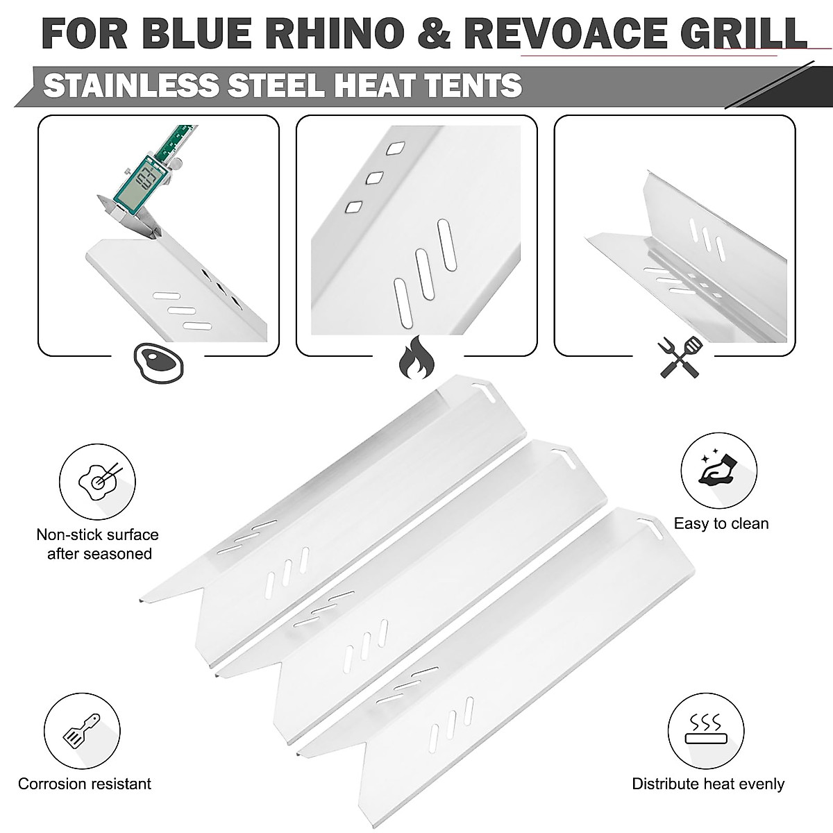 B0212-040 Heat Plates Grill Parts for Blue Rhino 3 Burner Grill Replacement Parts GBC1932L GBC1793W RevoAce Grill Parts Heat Tent 55-24-198 GBC1706W GBC1705WV Heat Shield BBQ Grill Accessories