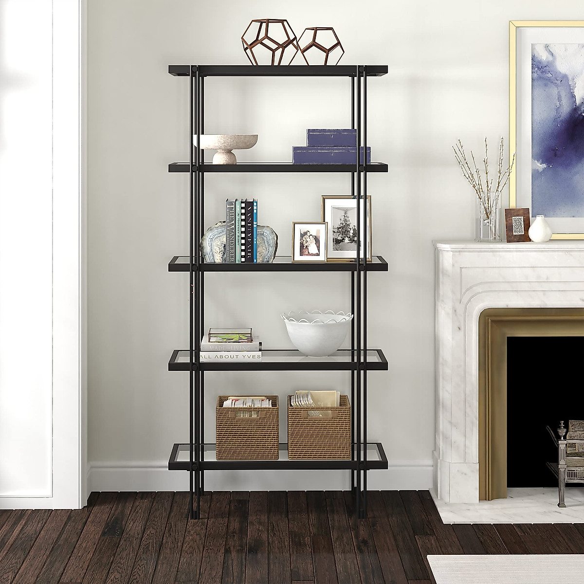Henn&Hart 68" Tall Rectangular Bookcase in Blackened Bronze, for Home Office, Living Room