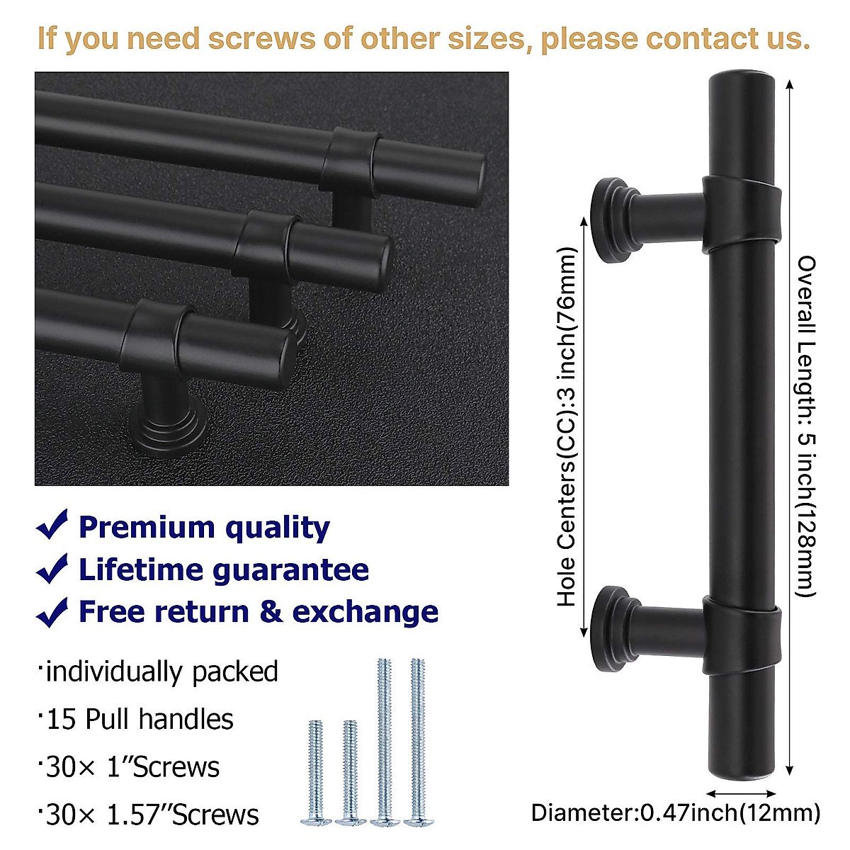 goldenwarm 15Pack Black Cabinet Handles 3inch Black Cabinet Pulls Matte Black Drawer Pulls Vintage Kitchen Cabinet Handles Dresser Handles