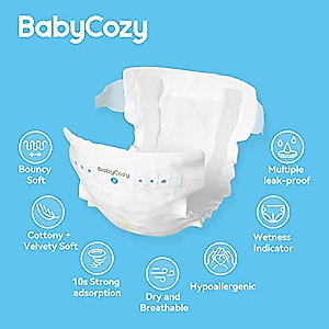 Newborn Baby Diapers Size 2(12-18lb) 74 Count Babycozy Bouncy Soft Diapers Hypoallergenic, Dry Disposable Diapers with Softer Touch 0.8D Diaper &10 Micron Velvet Fiber to Protect Sensitive Infant Skin