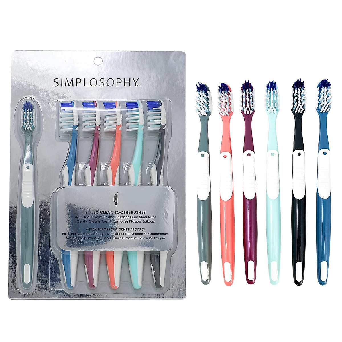 Simplosophy Pack of 3 Soft Dual Height Flex Clean Toothbrushes, Battery Powered, for Men & Women