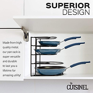 Pan Organizer for Cast Iron Skillets, Griddles and Pots - Heavy Duty Pan Rack - Holds Up to 50 LBS- Horizontal or Vertical Use - Durable Steel Construction - Red 12.2 Inch - No Assembly Required