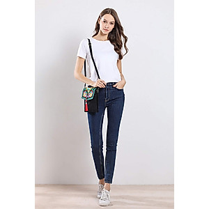 Embroidered Tassels Canvas Crossbody Bag, Cute Shoulder Bag Cellphone Pouch Purse (A02: Vertical-Tassel-Green)