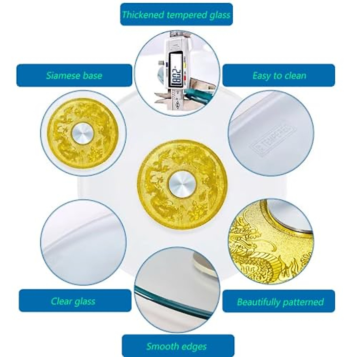 Glass Lazy Susan Turntable - 28in Round Turntable Rotating Serving Tray for Dining Table, Lazy Susan Heavy Duty Turntable Table Top Centerpiece Silent & Smooth ( Color : Clear-A , Size : 36in/90cm )
