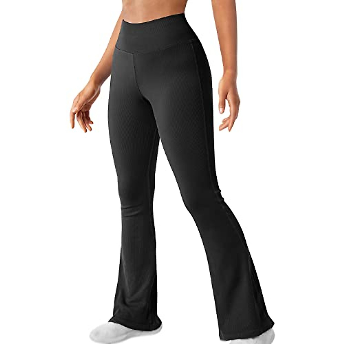 LAWOR Women's Bootcut Yoga Pants High Waist Stretch Flare Leg Leggings Tummy Control Bootleg Workout Pants Active Pants Going Out Black