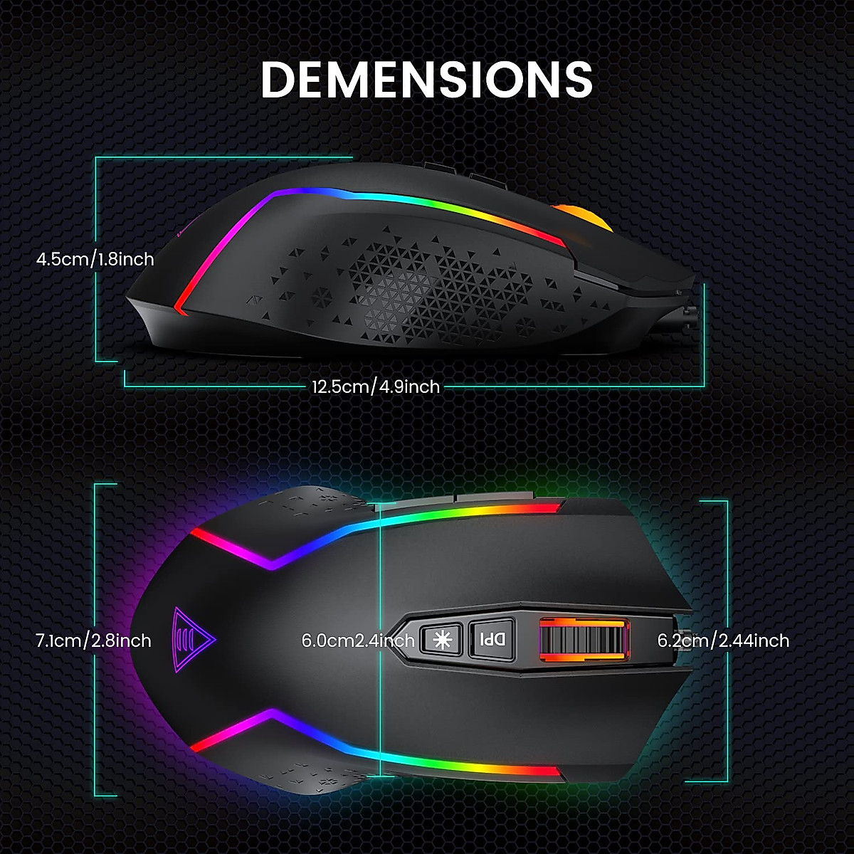 EKSA Gaming Mouse, Computer Mouse with 7 Programmable Buttons, Wired Gaming Mice with Chroma RGB 6 Backlit & Adjustable 8000DPI for Windows PC Gamers