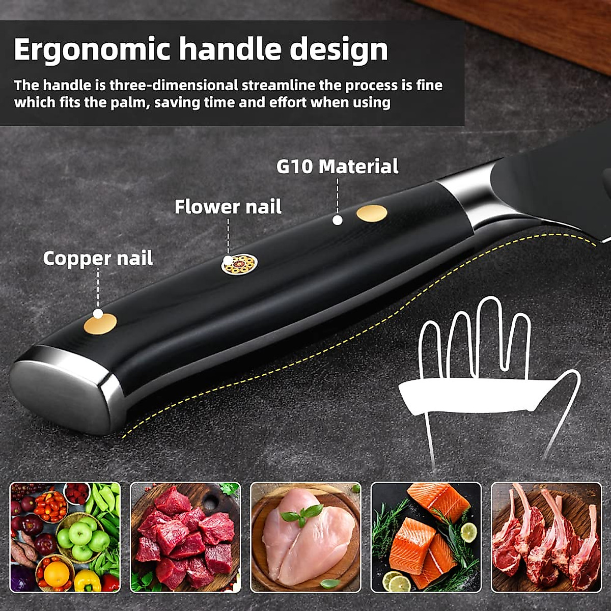 Fseoot Professional Meat Cleaver Knife Titanium Plating Chef Knives High Carbon Stainless Steel Ultra Sharp Kitchen Cutting Knife for Meat Vegetable Cooking Tool Outdoor and Home Use (Black-002)