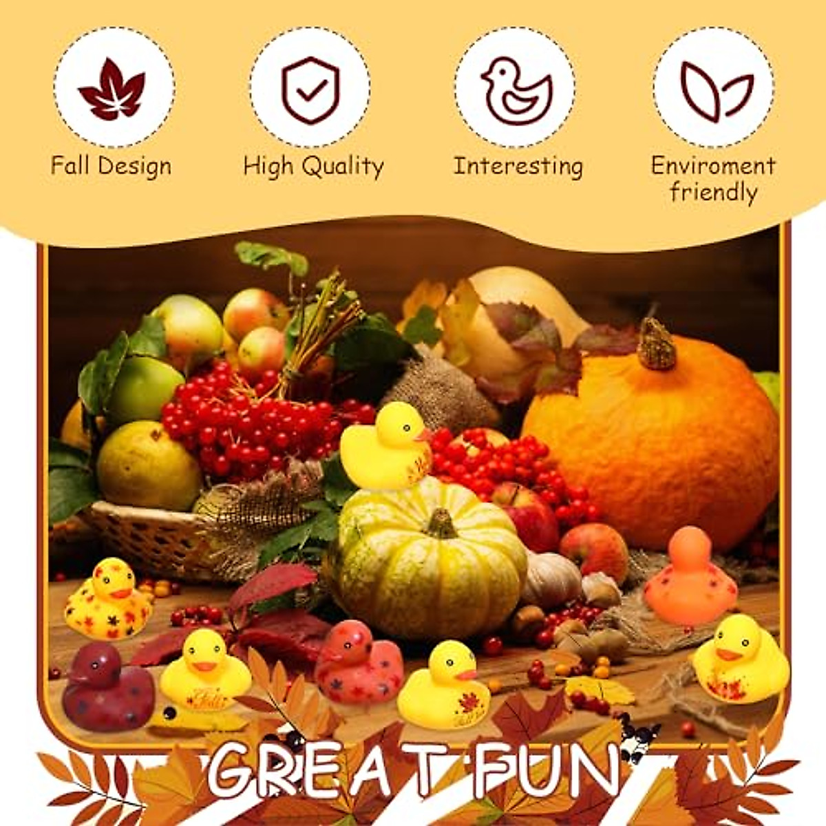 Hiboom Thanksgiving Rubber Ducks 1.38 Inch Fall Rubber Duck with Leaf Pumpkin Patterns Thanksgiving Themed Bathtub Toys Treat Gifts Thanksgiving Party Favor Table Decor(100 Pcs, Vibrant)