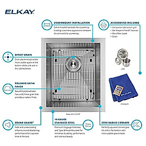 Elkay Crosstown 16 Gauge Stainless Steel 16" x 18-1/2" x 10", Single Bowl Undermount Sink Kit , Polished Satin - EFU131610TC