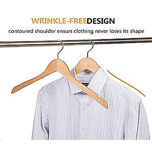 Amber Home Smooth Natural Finish Solid Wood Shirt Dress Hangers 20 Pack, Sturdy Wooden Coat Hangers with Precisely Notches, Clothes Hangers for Jacket, Camisole, Bridal (Natural, 20)