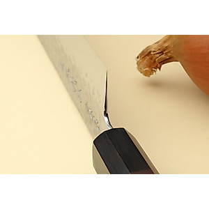 Yoshihiro Super Blue Steel Stainless Clad Hammered Gyuto Chefs Knife Rosewood Handle (8.25"(210mm) & Saya)