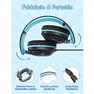 FIUPIA Kids Headphones with Microphone for School, Volume Limit 85/94dB, Stereo Sound, Over-Ear Kids Headphones for Girls Boys, Foldable Kids Headphones Wired for School/Travel/iPad/Fire Tablet