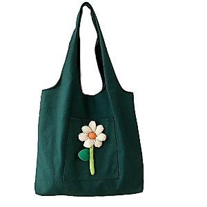 Women's Tote Purse Large Handbag Canvas Shoulder Bag Portable Shopping Purse (Dark Green)