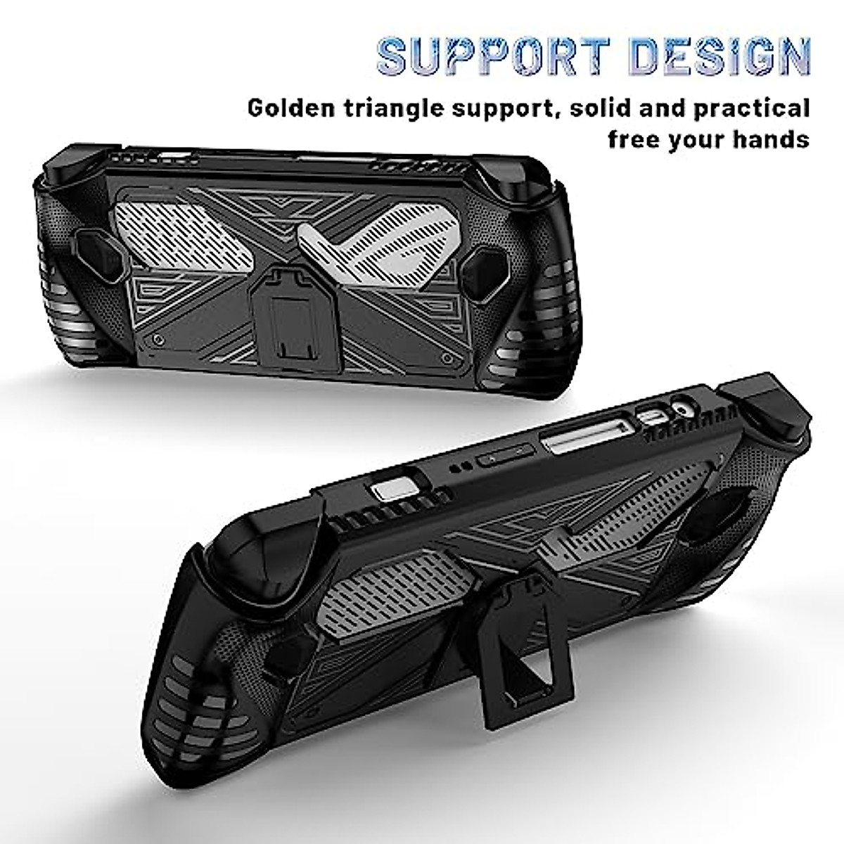 PAKESI Protection Case for Rog Ally with Kickstand - Anti-Drop Shockproof Shell with 2 Pack Screen Protector,Rugged TPU with Built-in Stand for Game Handheld Console (Black)