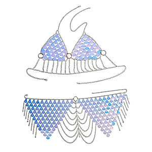 Bohemian jewelry set body chain set tribal Sequin bra backless Necklace skirt women summer beach party suitable for women (silver-kh-2143)