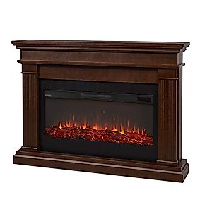 BOWERY HILL Traditional Solid Wood Electric Fireplace Mantel Heater with Remote Control, Adjustable Led Flame, 1500W in Dark Walnut