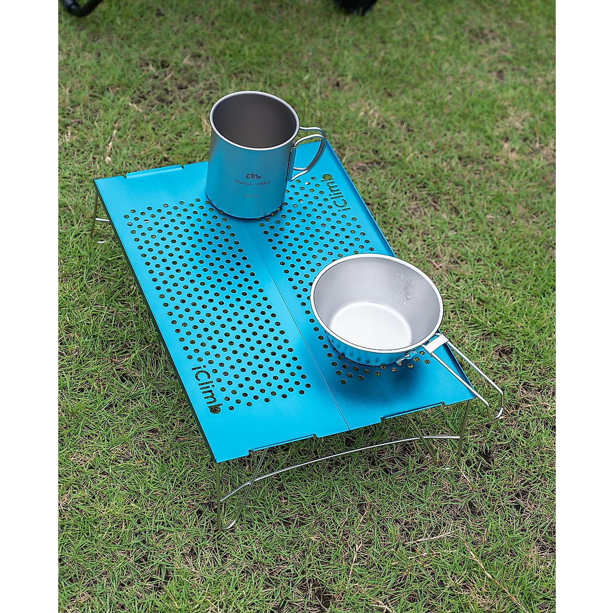 iClimb Mini Solo Folding Table Ultralight Compact for Backpacking Camping Hiking Beach Picnic (Blue - S)