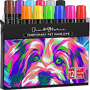 Jim&Gloria Washable Pet Fur Paint Dye For Your Pets Temporary Colors Hair Painting Pens Grooming Boy And Girl Dog Accessories Kit Farm Animal Marking Markers For Cattle Horses Livestock – Set of 12