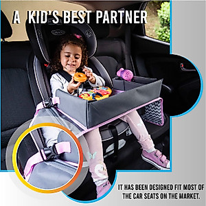 Kids Travel Tray - Car Seat Tray - Travel Lap Desk Accessory for Your Child's Rides and Flights - it's a Collapsible Organizer that Keeps Children Entertained Holding Their Toys (Pink)